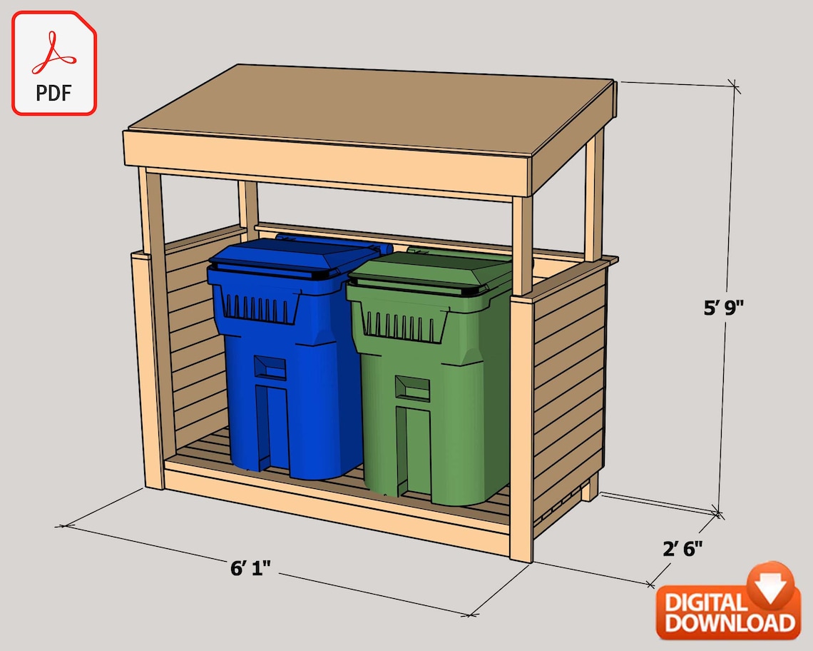 Garbage Shed Digital Plan, DIY Outdoor Storage Shed Construction Plan ...