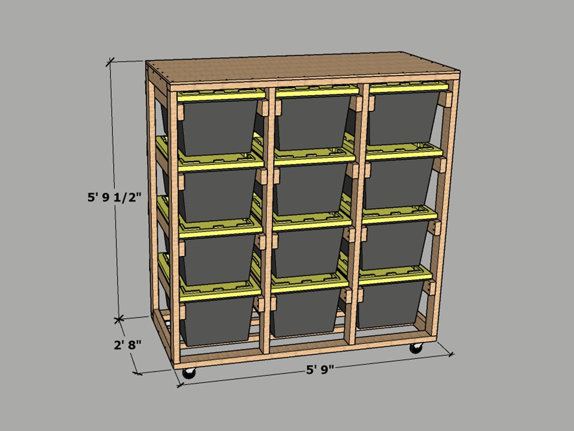 3x4 Rolling Garage Tote Rack Plans | 27 Gallon Storage Shelves ...
