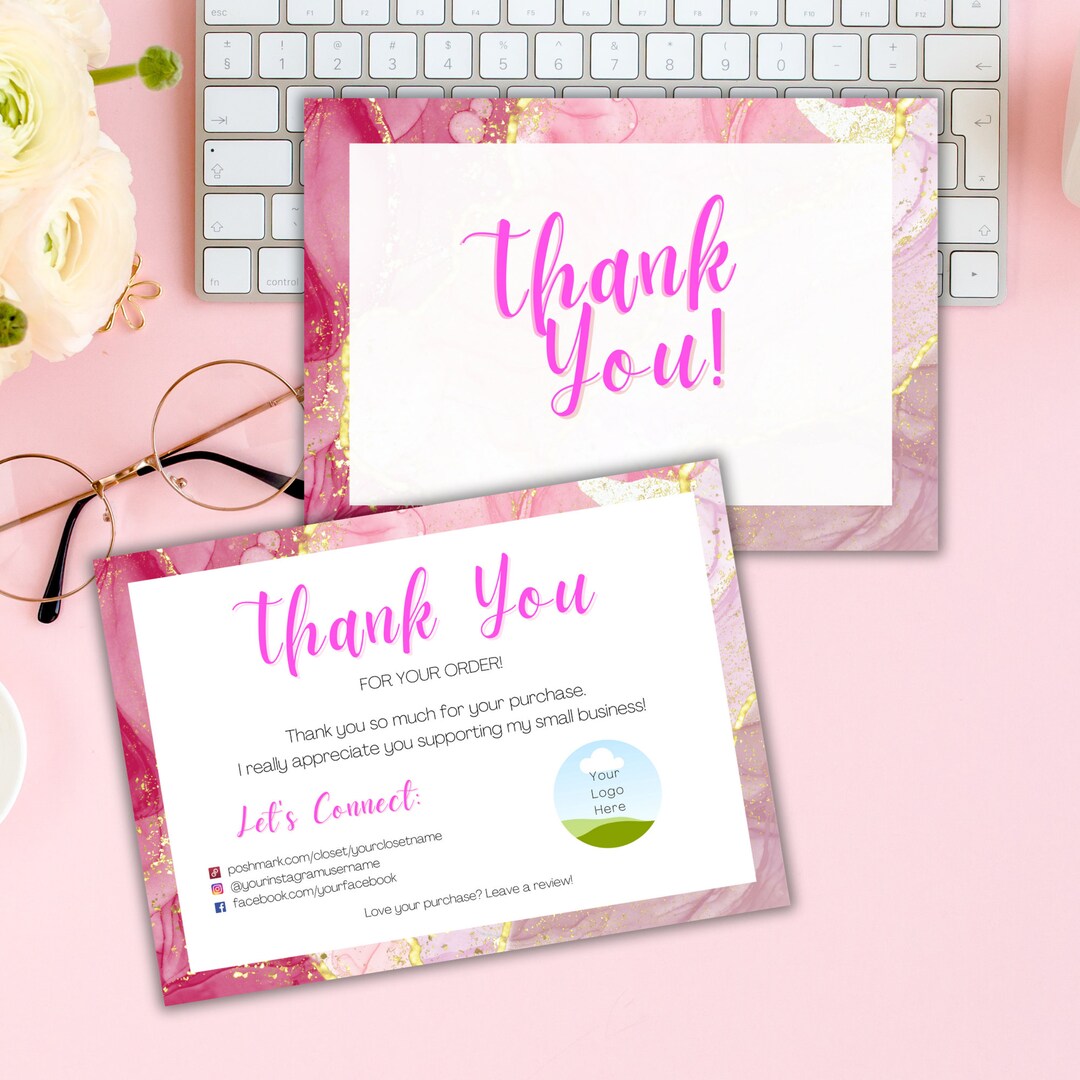 Poshmark Thank You Card, Thankyou Card, Thank Youcards, Pink & Marble ...