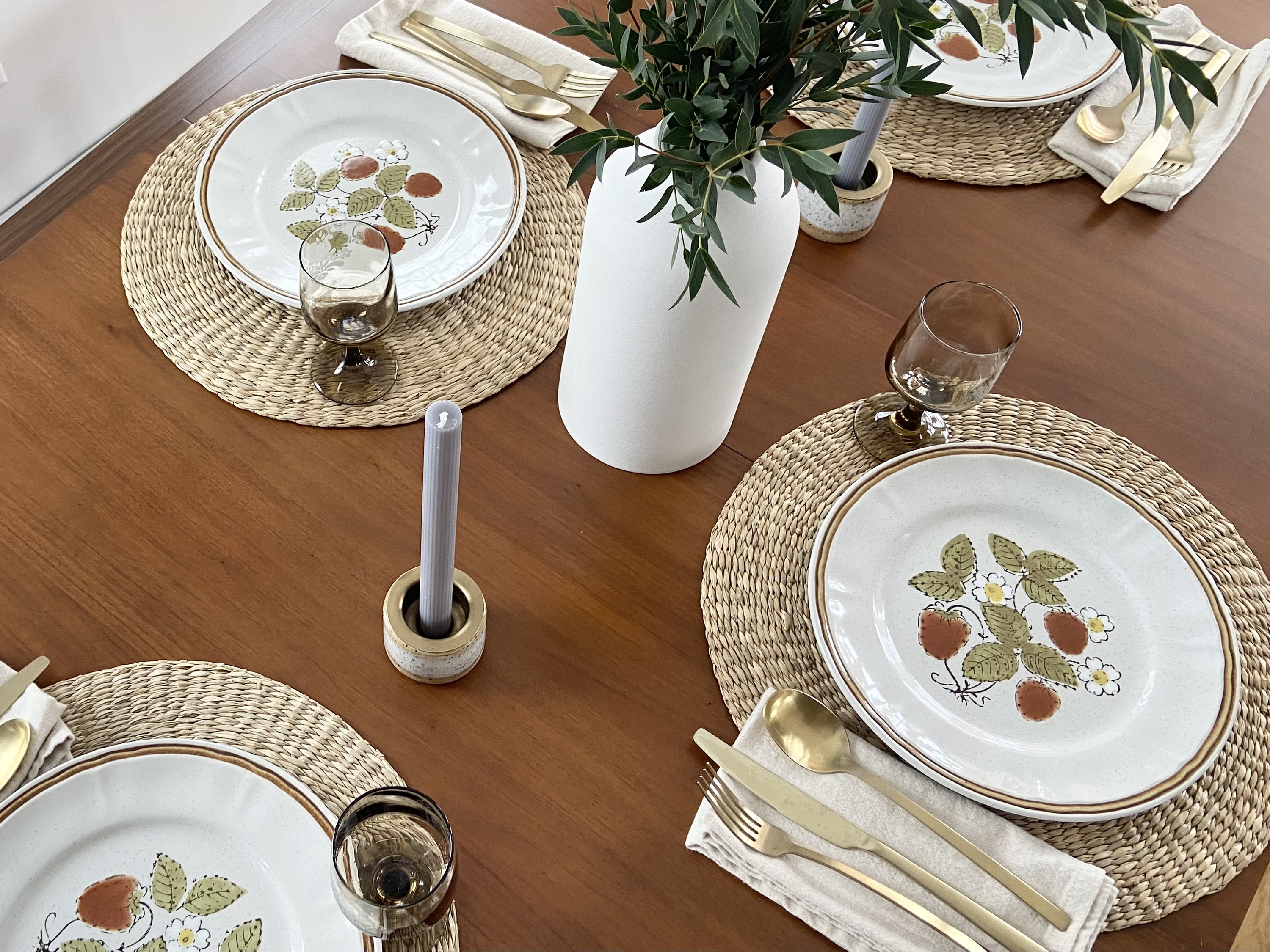 1970s Dinner Plates With Strawberries, Vintage Stoneware Americana ...