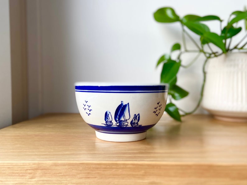 Nautical Vintage Stoneware Navy Blue and White Bowl - Etsy