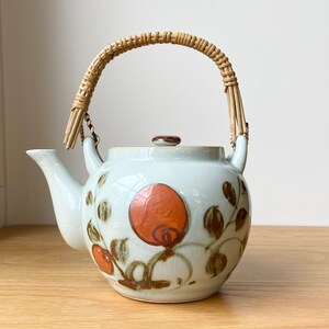Vintage Stoneware Teapot With Rattan Handle - Etsy