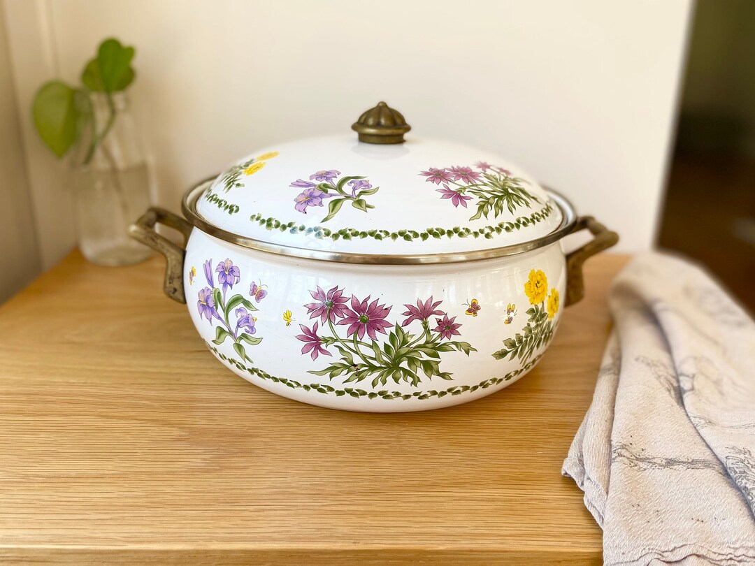1980s Wildflower Casserole Pot, Vintage Lincoware Ceramic Enamel and ...