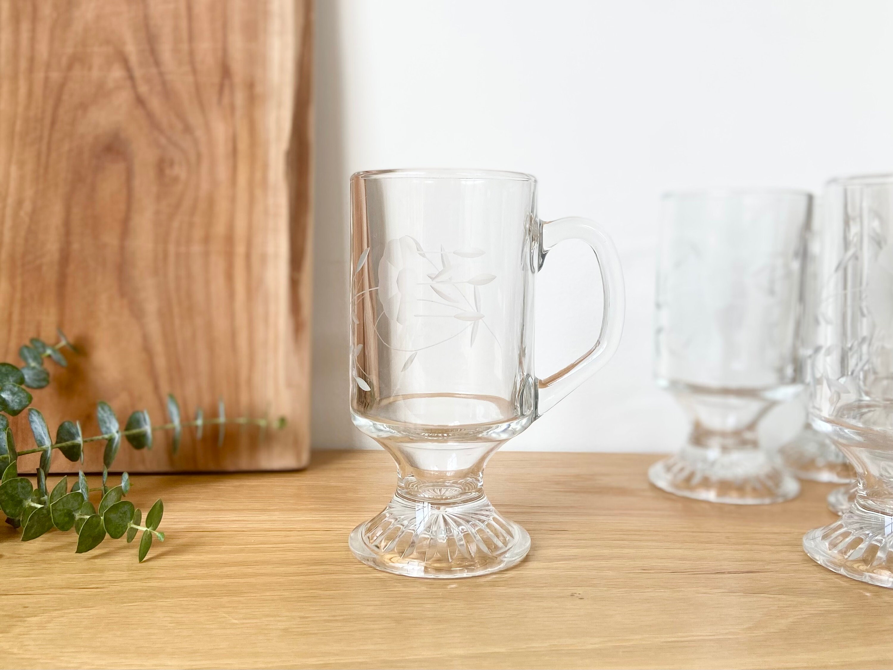 Hot Toddy Glass Mugs, Vintage Princess House Heritage Pattern Floral ...