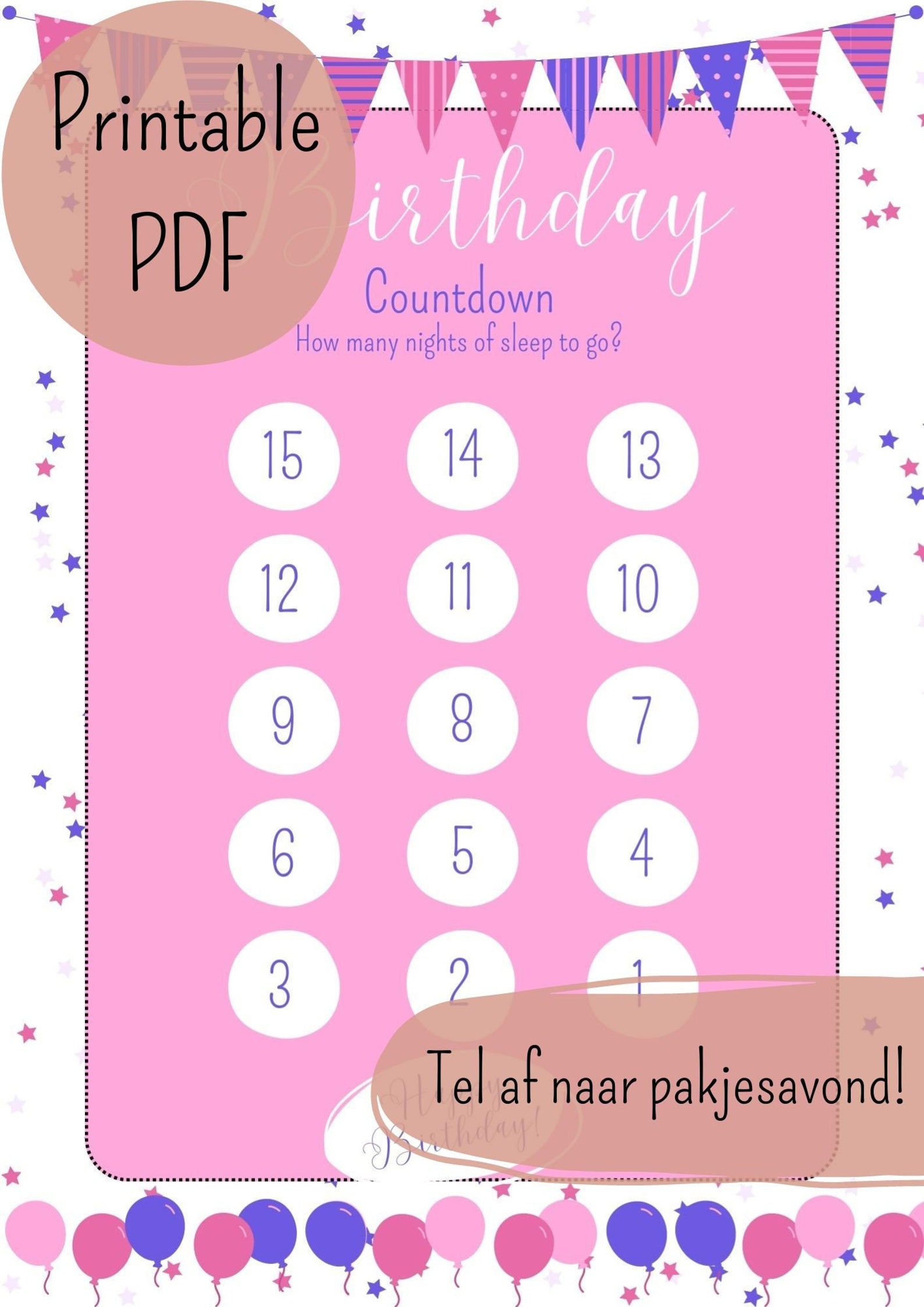 Birthday Countdown Calendar, Counting Days Till Birthday Pink Boys ...