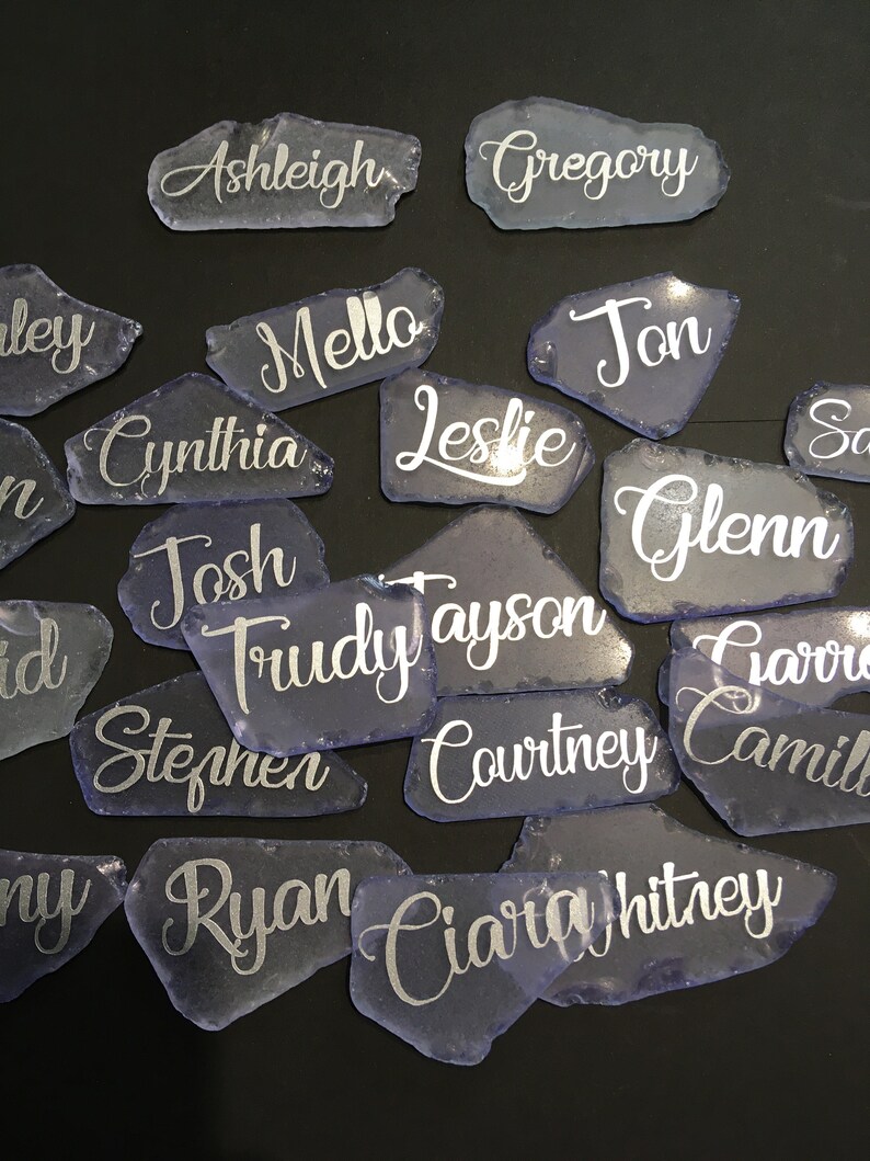 Elegant Tumbled Glass "sea / Beach Glass" Place Cards for Seating ...