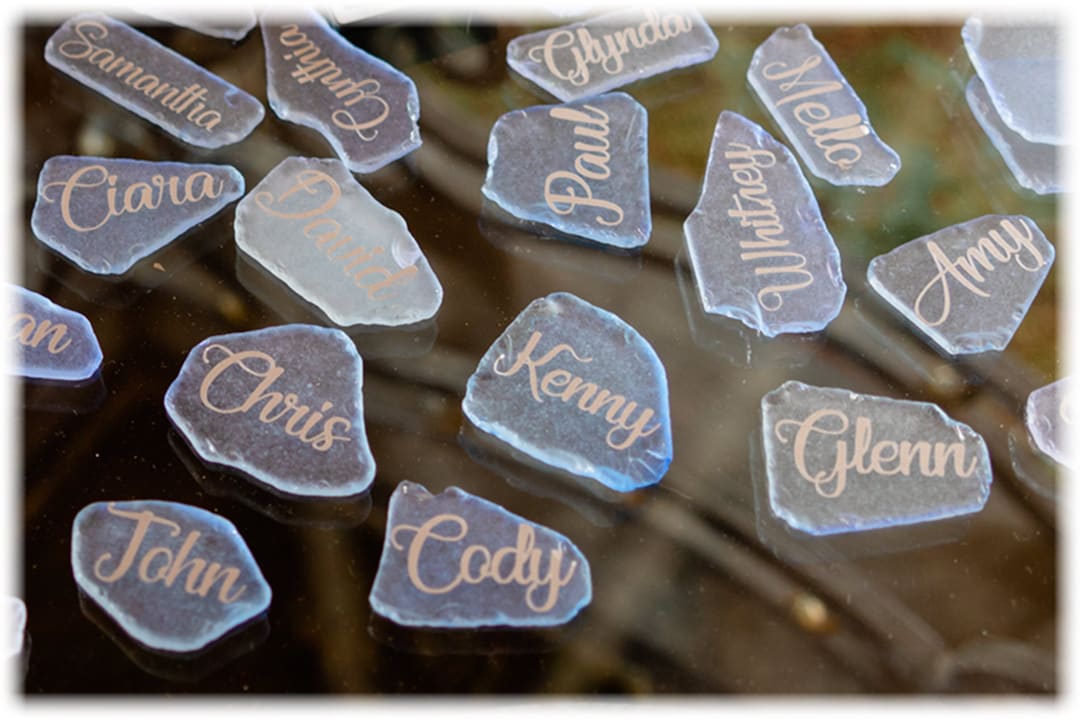 Elegant Tumbled Glass "sea / Beach Glass" Place Cards for Seating ...