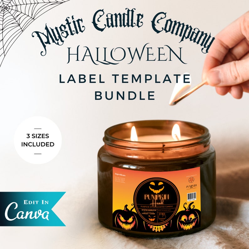 5 SPOOKY Halloween Candle Label Template Bundle, Hocus Pocus, Canva Pro ...
