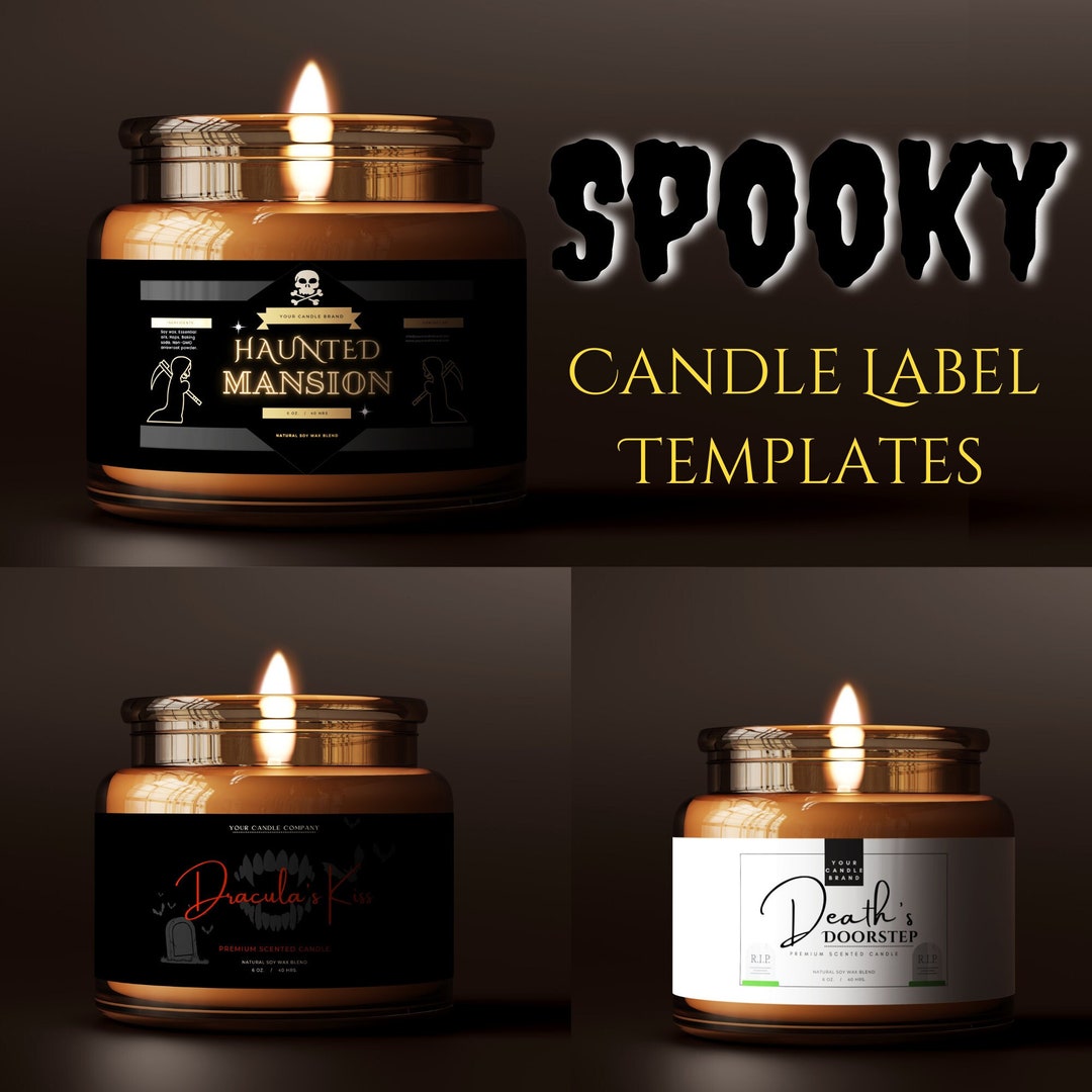 4 SPOOKY Candle Label Templates, Canva Pro, Halloween Templates ...