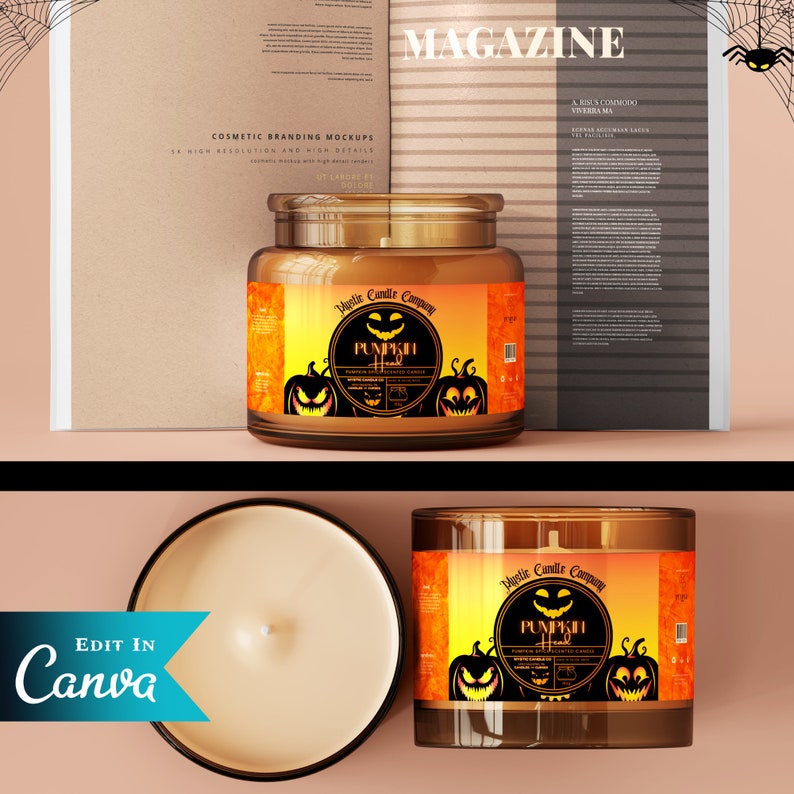 5 SPOOKY Halloween Candle Label Template Bundle, Hocus Pocus, Canva Pro ...
