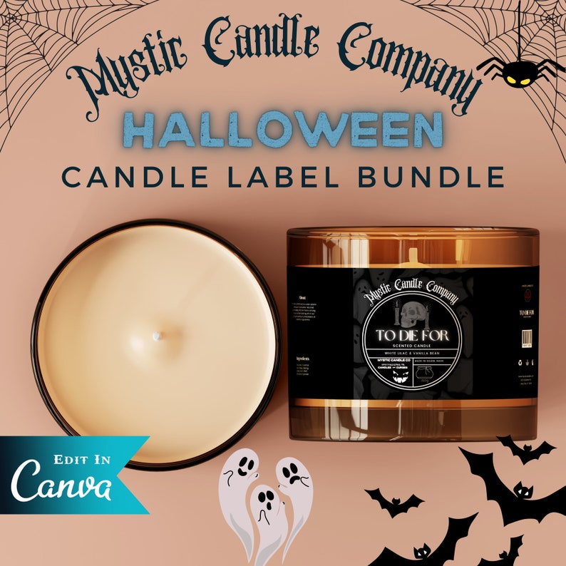 5 SPOOKY Halloween Candle Label Template Bundle, Hocus Pocus, Canva Pro ...