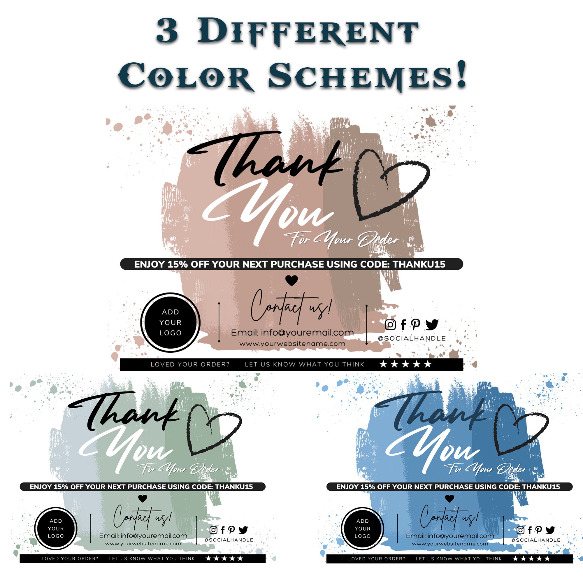 PRINTABLE Thank You Cards Brush Stroke Business Template | 3 Different ...