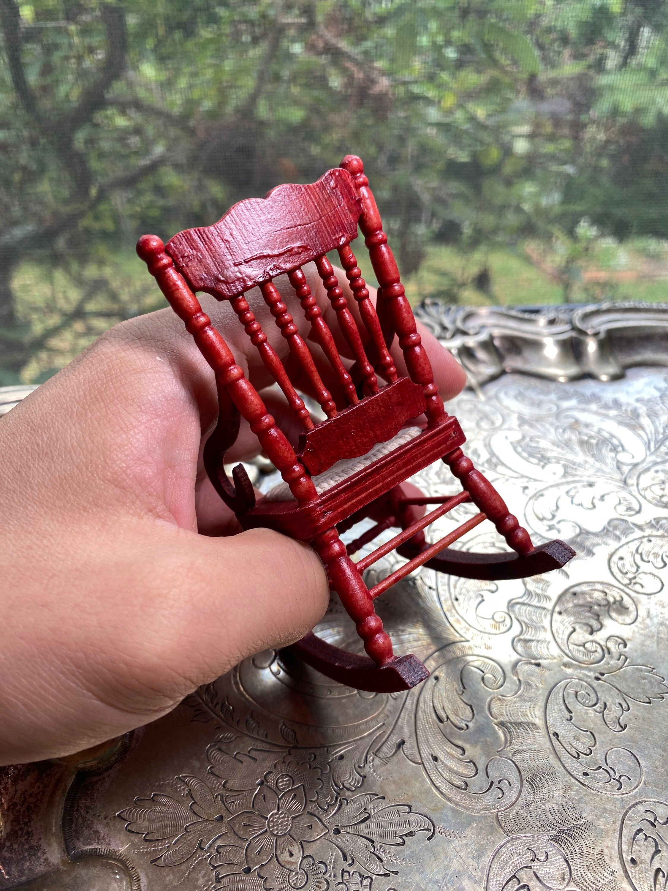 1:12 Red Wood Retro Rocker Chair Miniature for BJD Barbie Dolls - Etsy