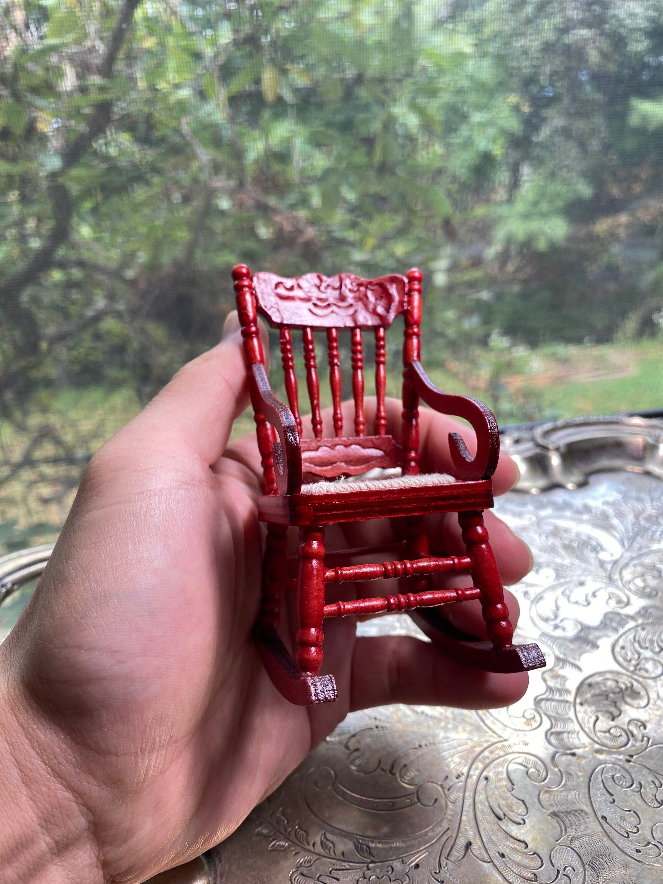 1:12 Red Wood Retro Rocker Chair Miniature for BJD Barbie Dolls - Etsy