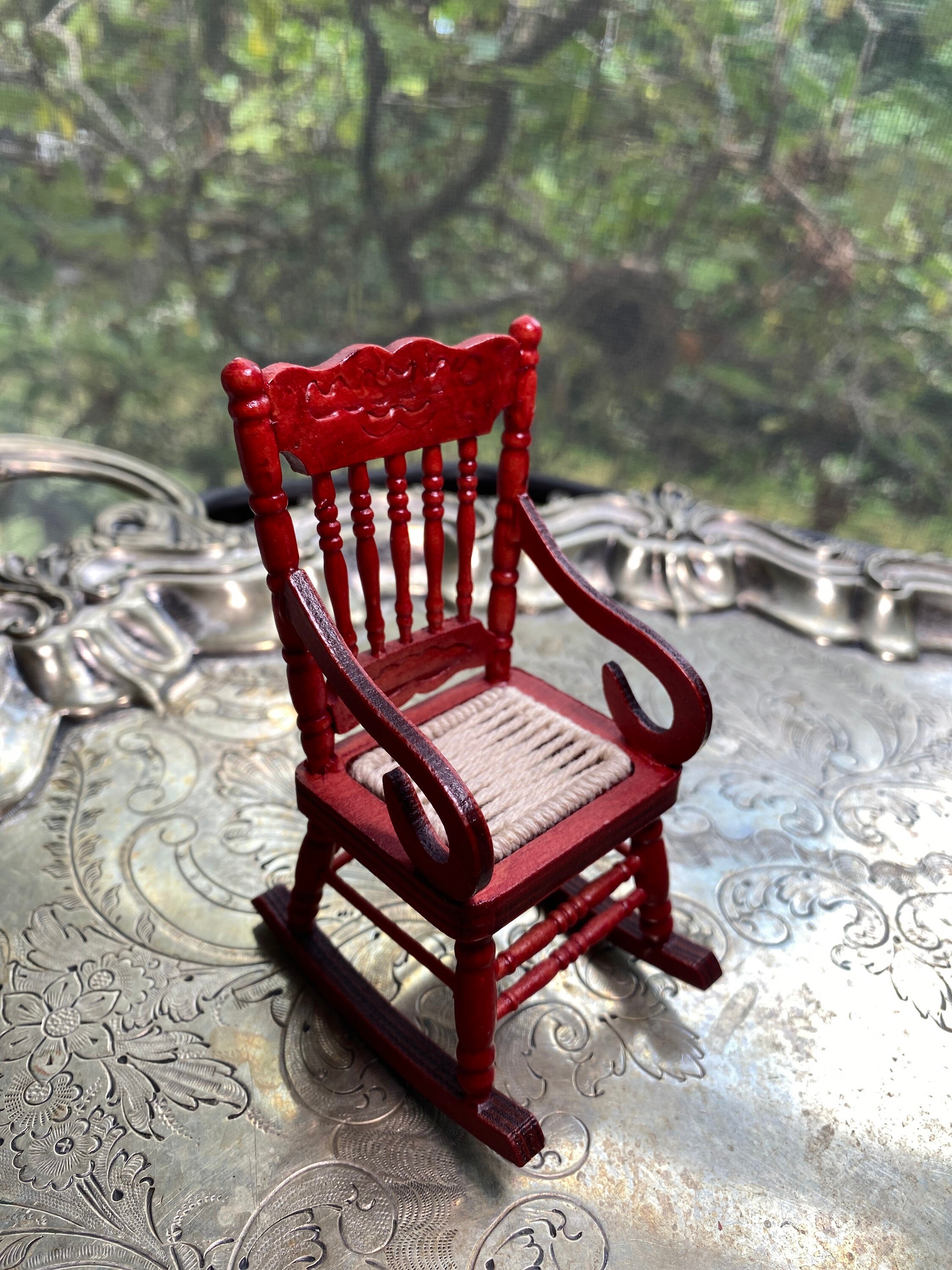 1:12 Red Wood Retro Rocker Chair Miniature for BJD Barbie Dolls - Etsy