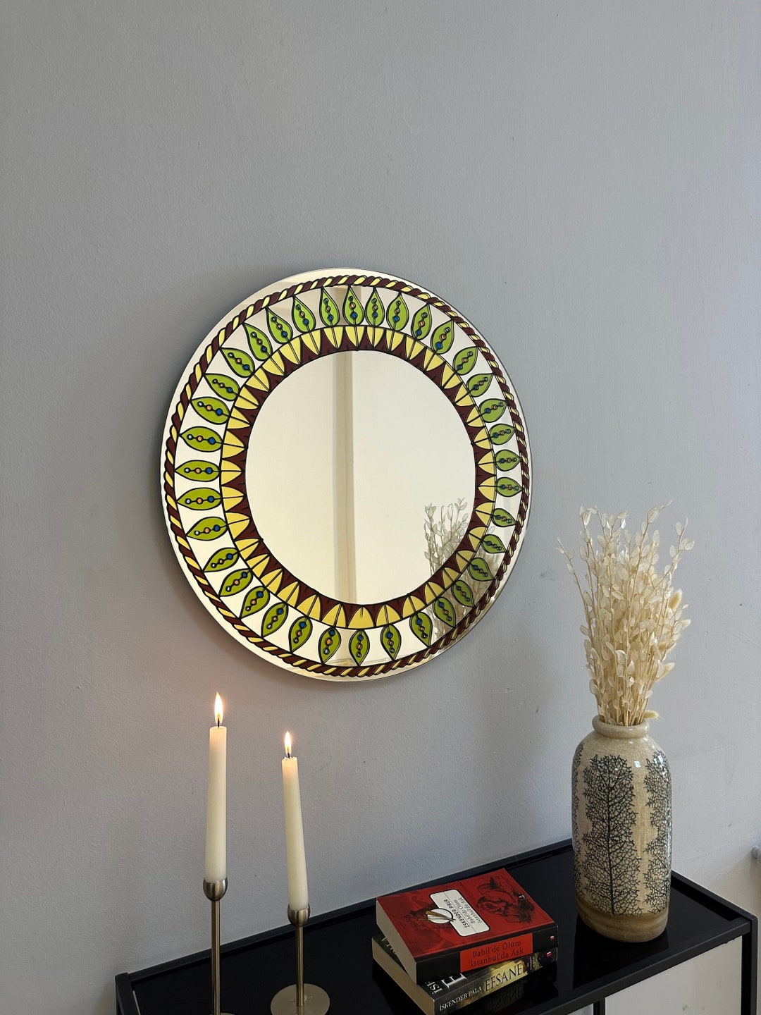 Stained Glass Mirror Round Decorative Mirror Rustic Mirror - Etsy