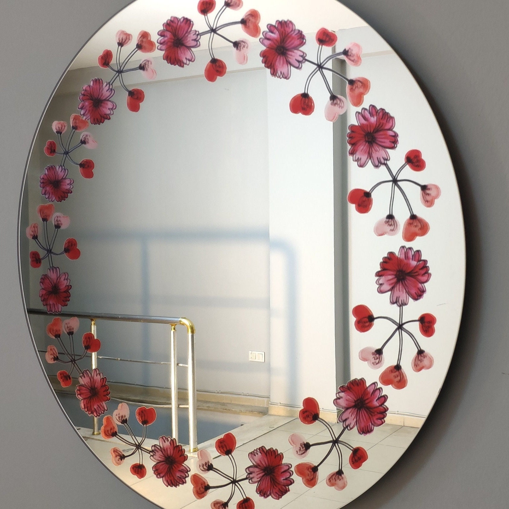 Artistic Round Wall Mirror With Floral Inspired Design Floral - Etsy