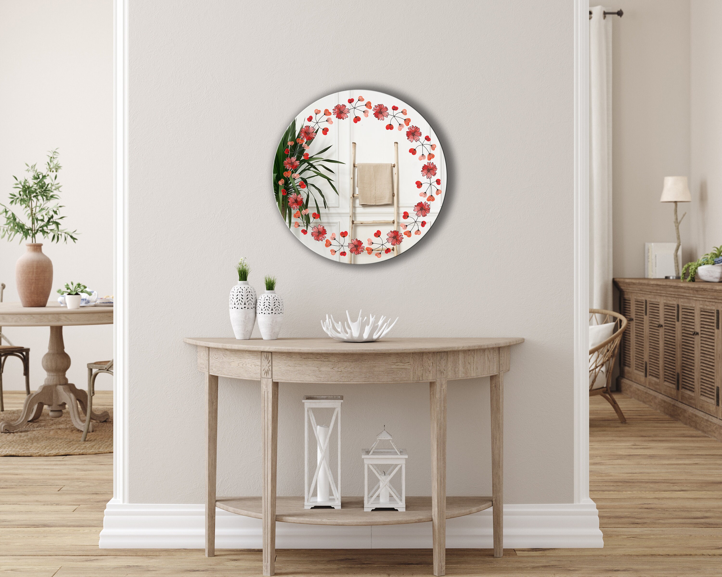 Artistic Round Wall Mirror With Floral Inspired Design Floral - Etsy