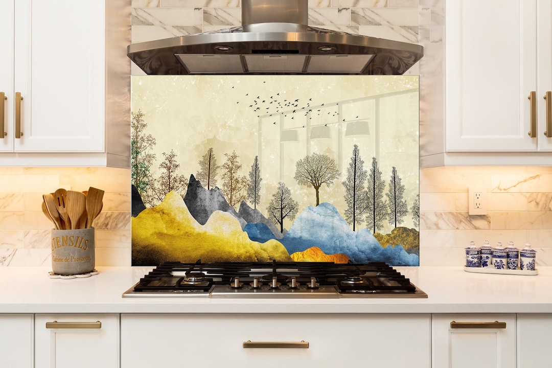 Custom Kitchen Backsplash, Tempered Glass Backsplash Panel, Oven ...