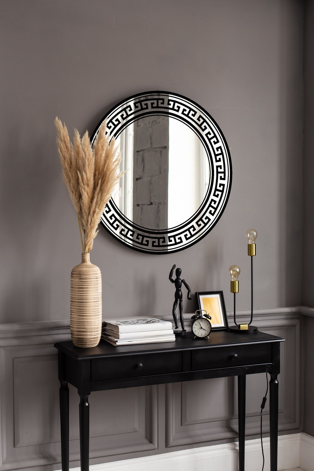 Art Deco Style Round Black Mirror for Modern and Classic Interiors ...