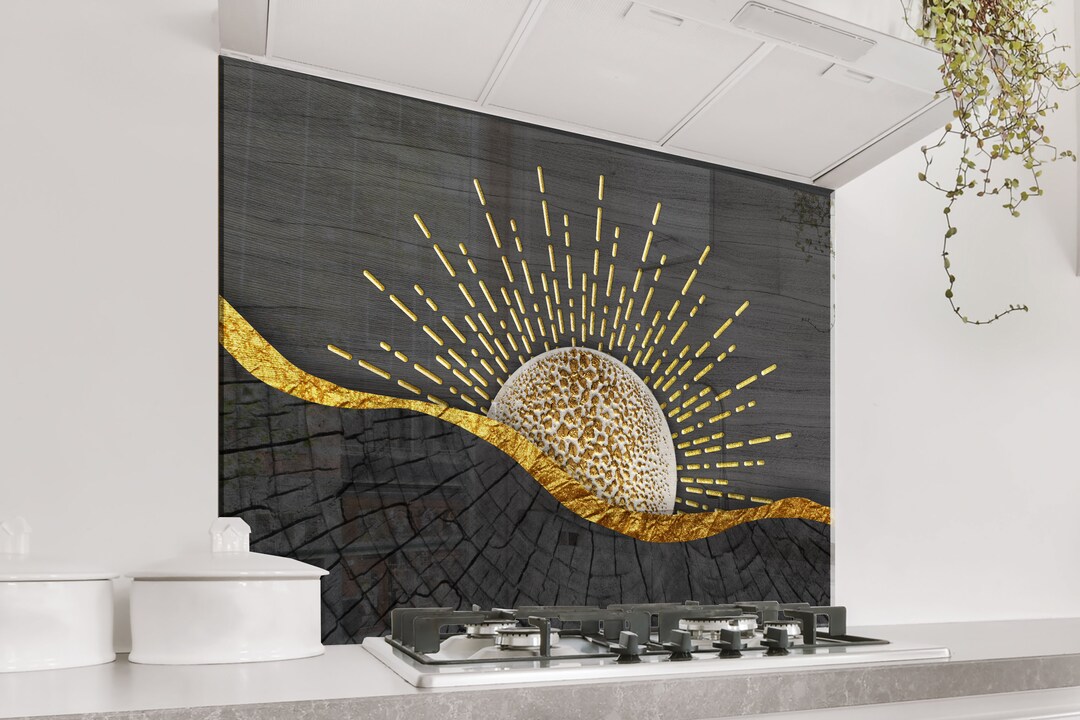 Gold Sun Tempered Glass Stove Backsplash: Heat Resistant Kitchen Decor ...
