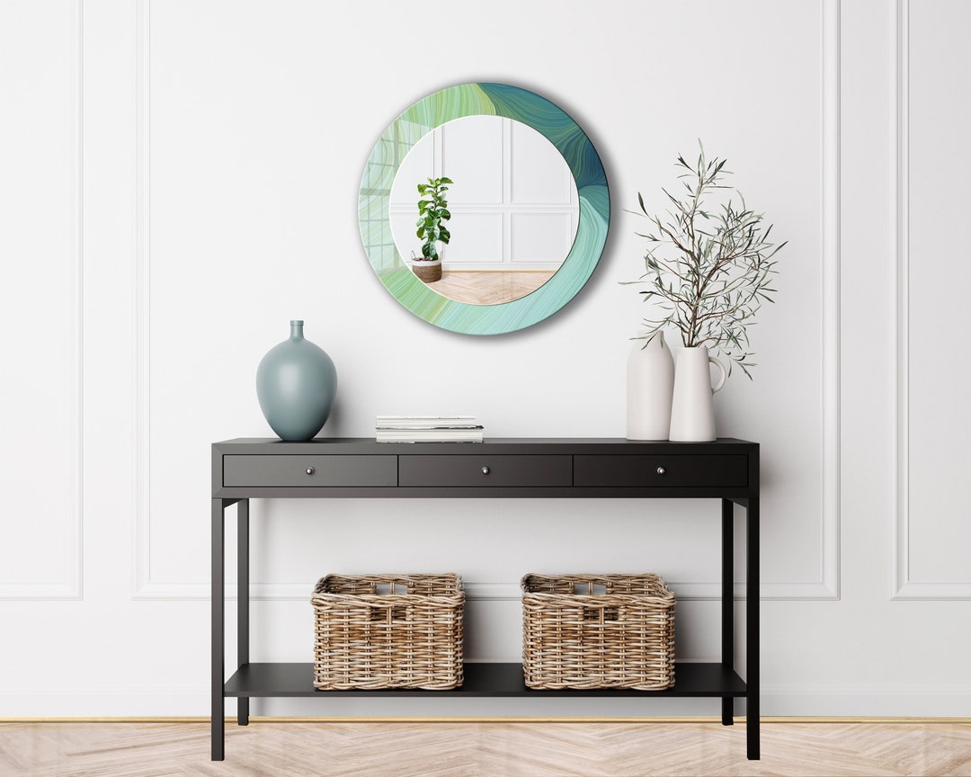 Contemporary Abstract Green Round Wall Mirror - Modern Home Decor ...