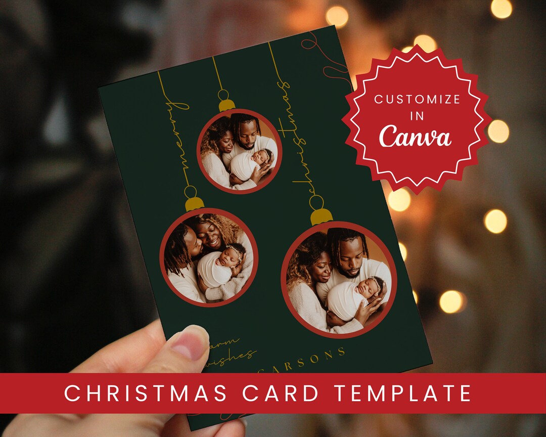 Ornament Family Christmas Card Template Editable in Canva Includes 3 ...