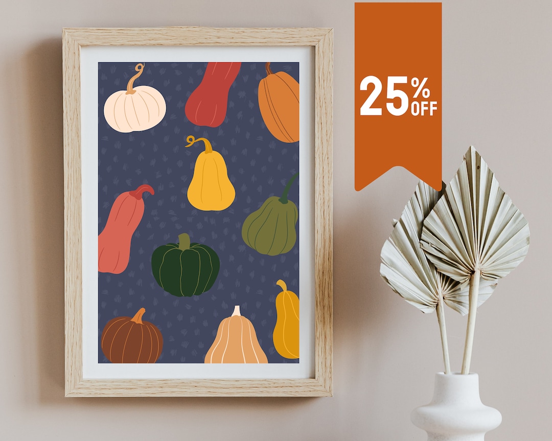 Thanksgiving Wall Art Fall Home Decor Instant Download Pumpkin, Squash ...
