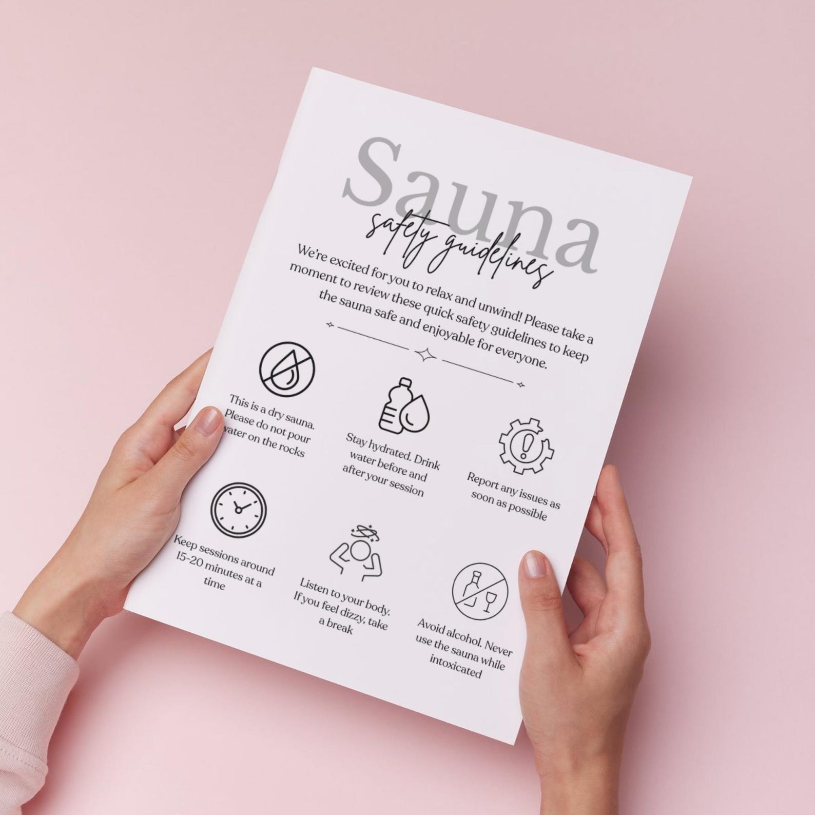Sauna Safety Sign Printable: Vacation Rental Guidelines (PDF & Canva ...