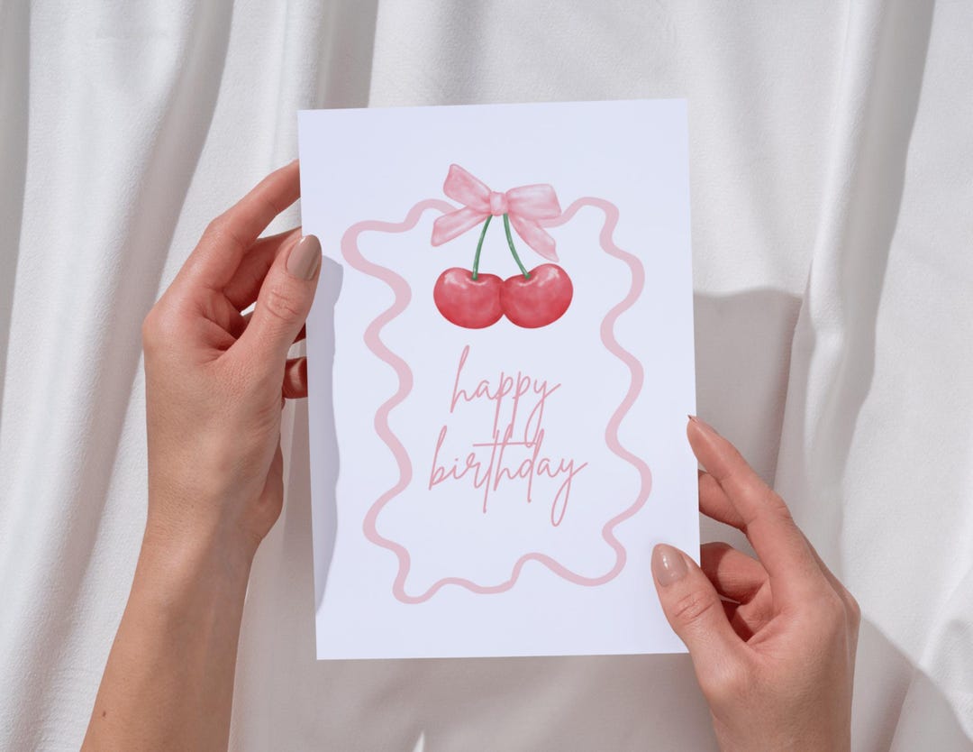 Printable Cherry Birthday Card – 10x7 PDF Foldable to 5x7 Inches ...