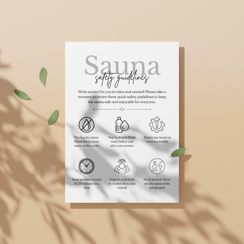 Sauna Safety Sign Printable: Vacation Rental Guidelines (PDF & Canva ...