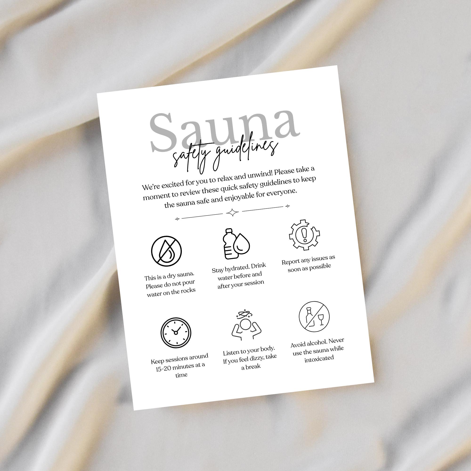 Sauna Safety Sign Printable: Vacation Rental Guidelines (PDF & Canva ...