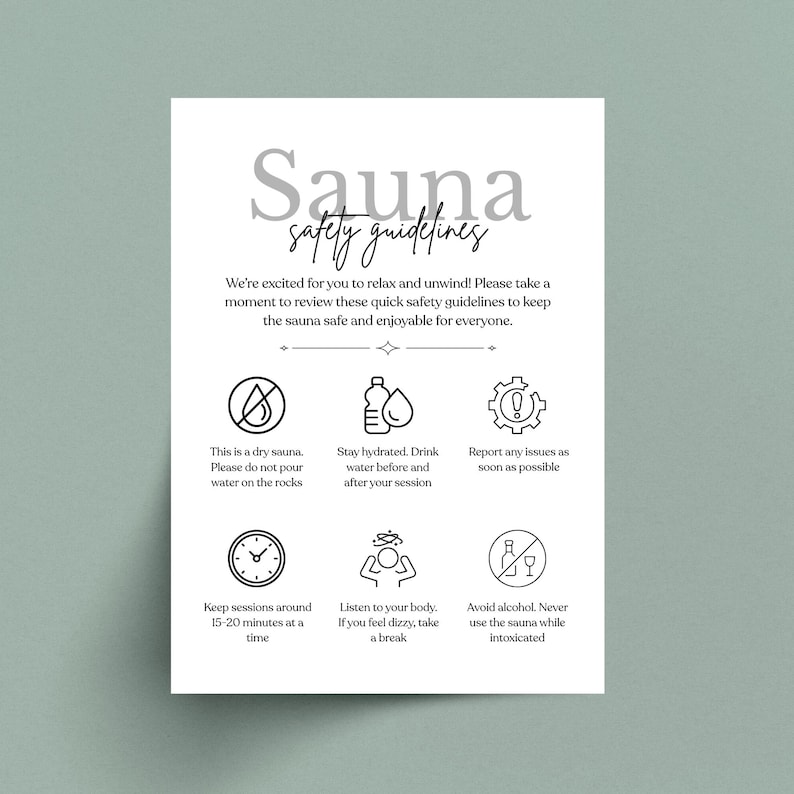 Sauna Safety Sign Printable: Vacation Rental Guidelines (PDF & Canva ...