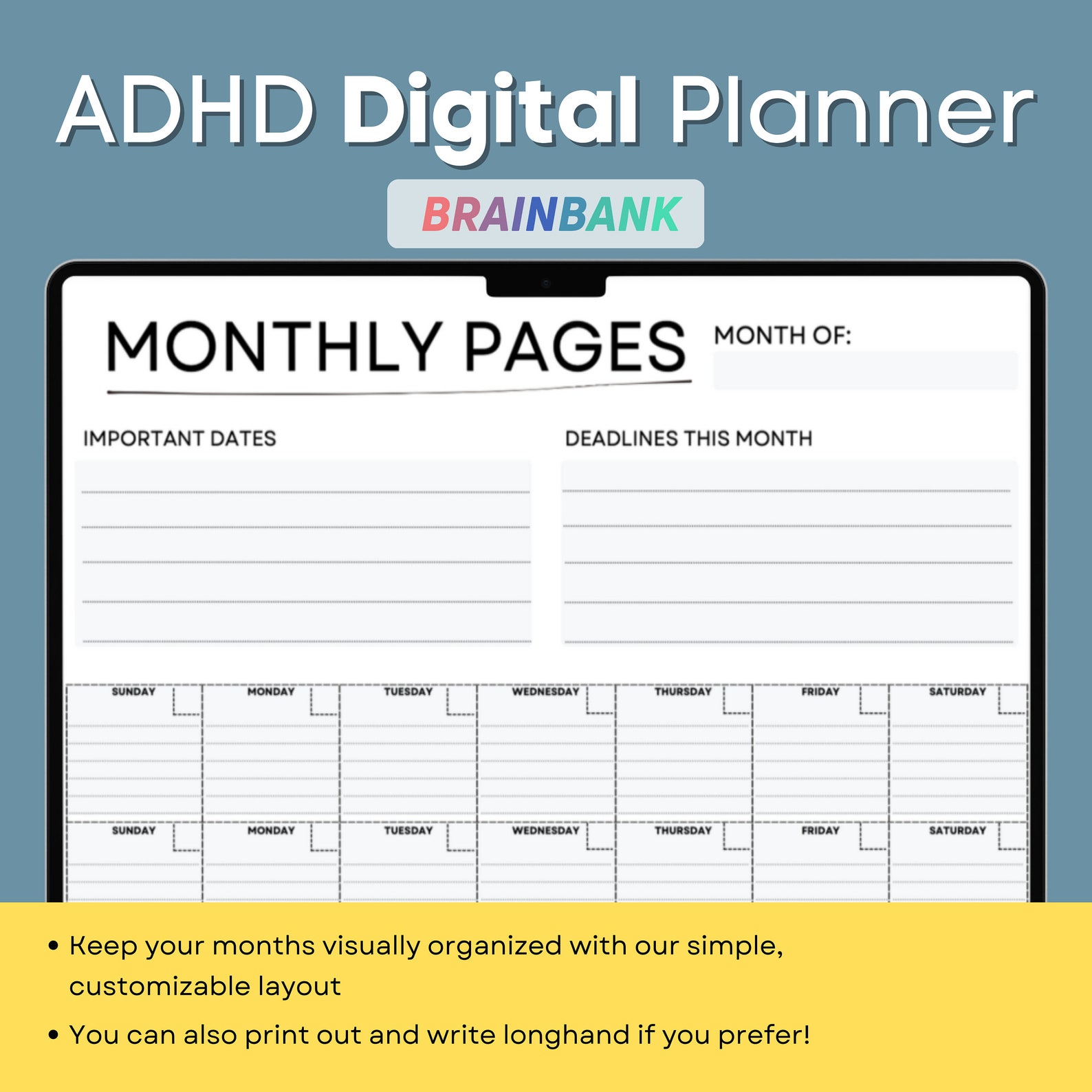 ADHD Digital Planner, Stay Focused and Organized, Sleek, Minimalist ...