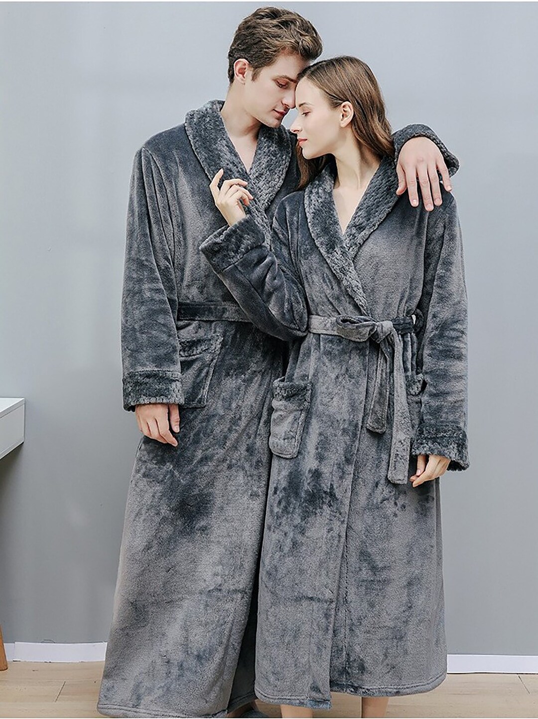 Personalized Robe Super Warm Grey Bathrobe Bathrobe Couple Bathrobe ...