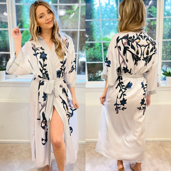 Floral Satin Robe - Etsy