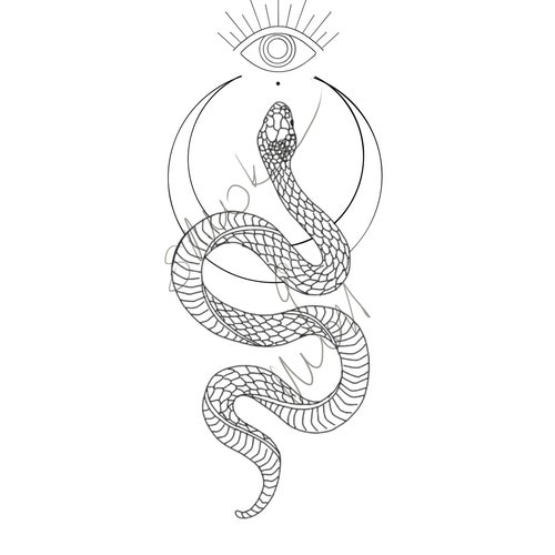 Snake and Moon Hand Drawn Digital Illustration/ Vector for - Etsy