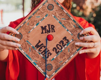 Custom Tooled Leather Graduation Cap Topper - Etsy