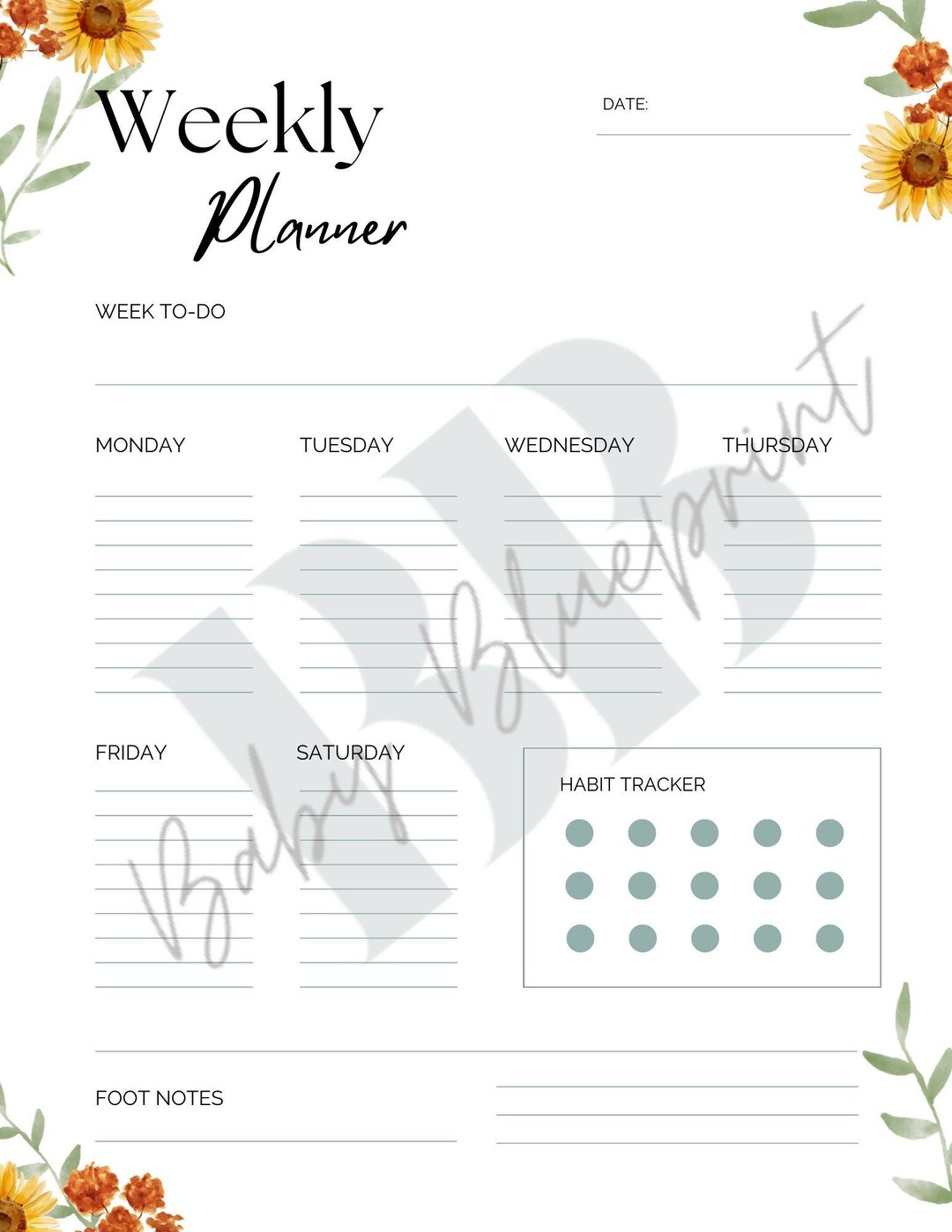Sunflower Weekly Planner - Etsy