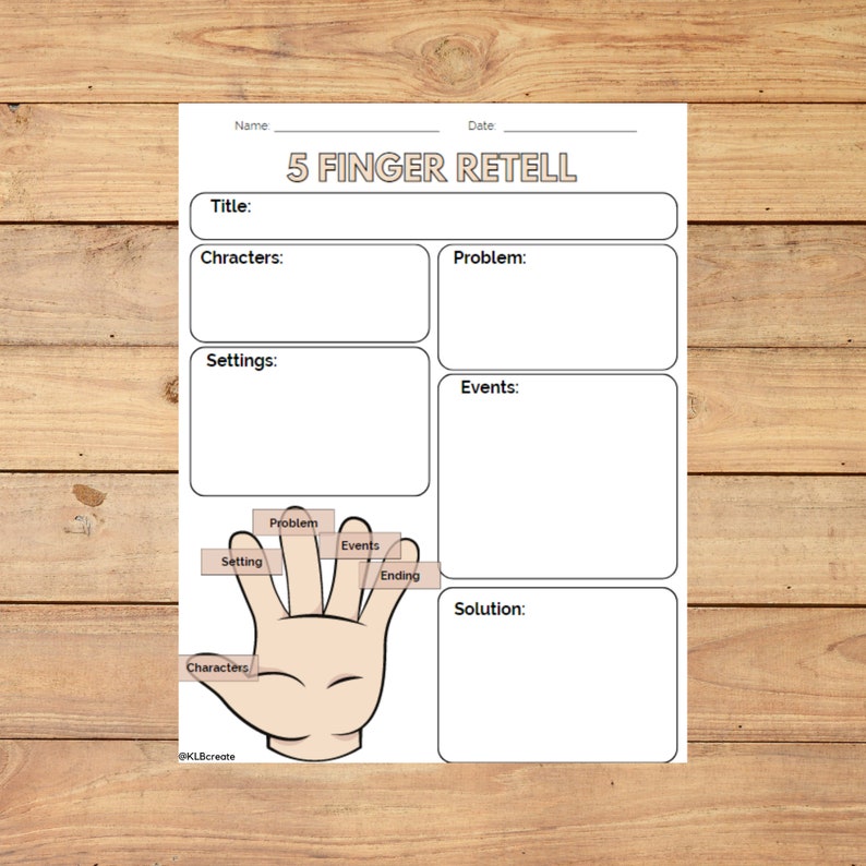 5 Finger Retell - Settings/characters/problem/events/solution - Etsy