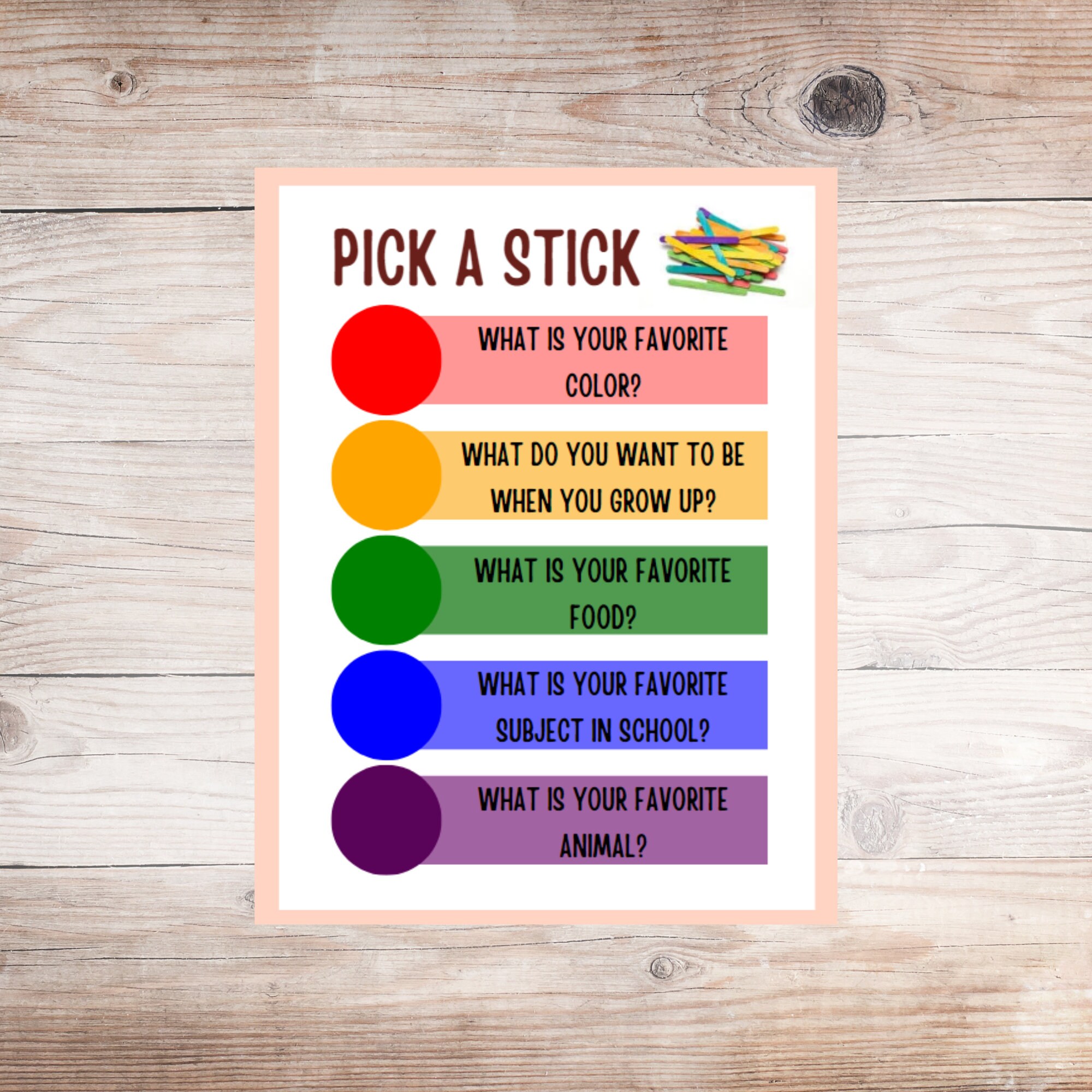 Pick a Stick Ice Breakers - Etsy