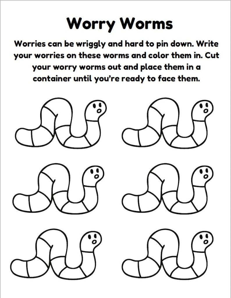 Printable Worry Worm Therapy Activity for Kids PDF - Etsy