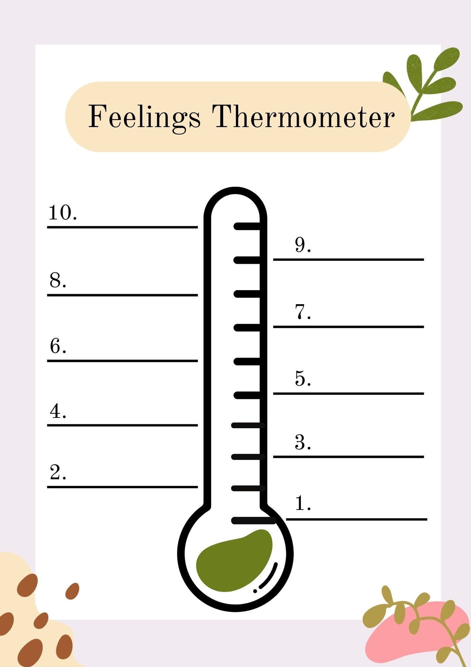 Printable Feelings Thermometer Worksheet - Etsy
