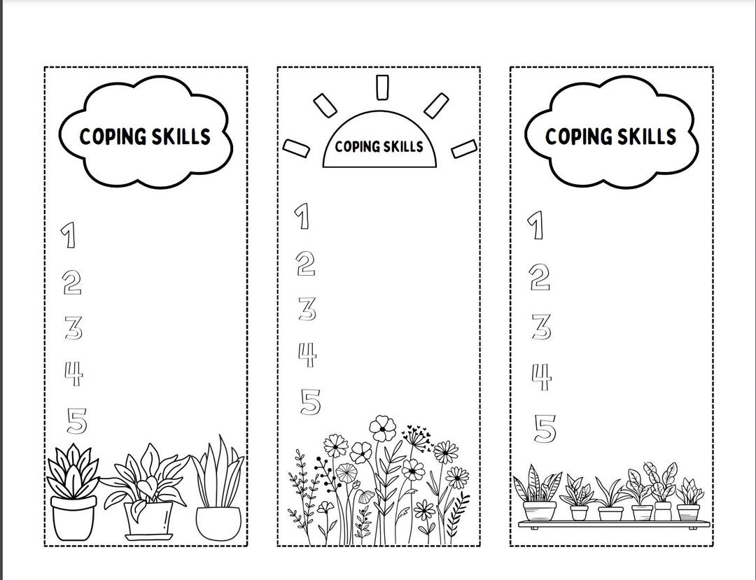 Set of 3 Color-in Coping Skill Bookmarks - Etsy