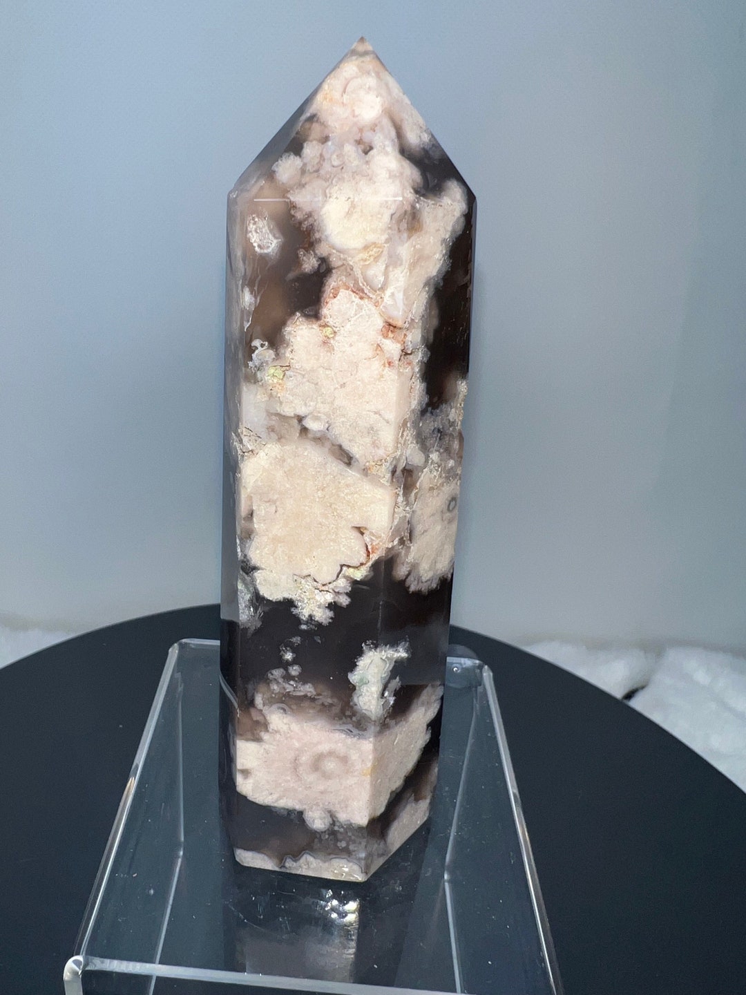 Black Flower Agate Crystal Tower Beautiful Colors - Etsy