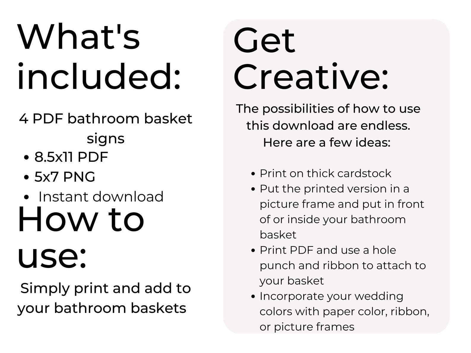 Bathroom Basket Signs Digital Download - Etsy