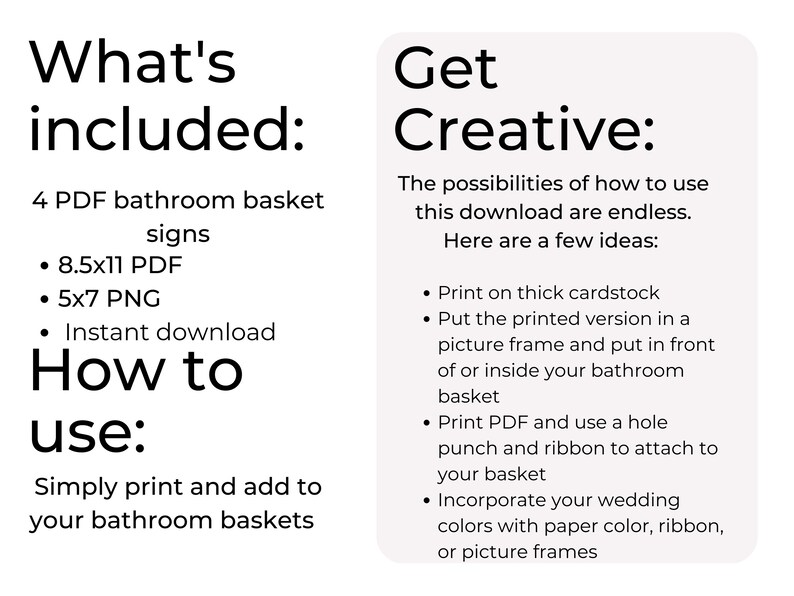 Bathroom Basket Signs Digital Download - Etsy