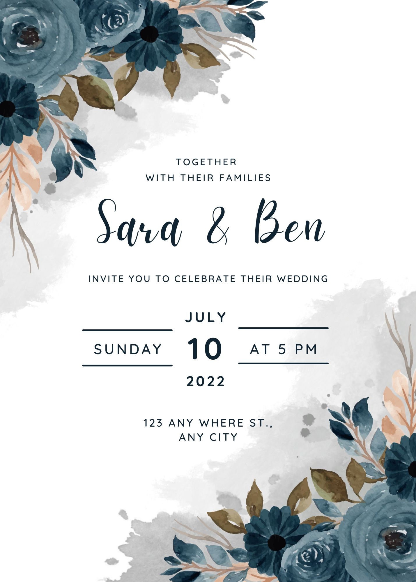 Wedding Invitation Elegant Invitation Floral Invitation - Etsy