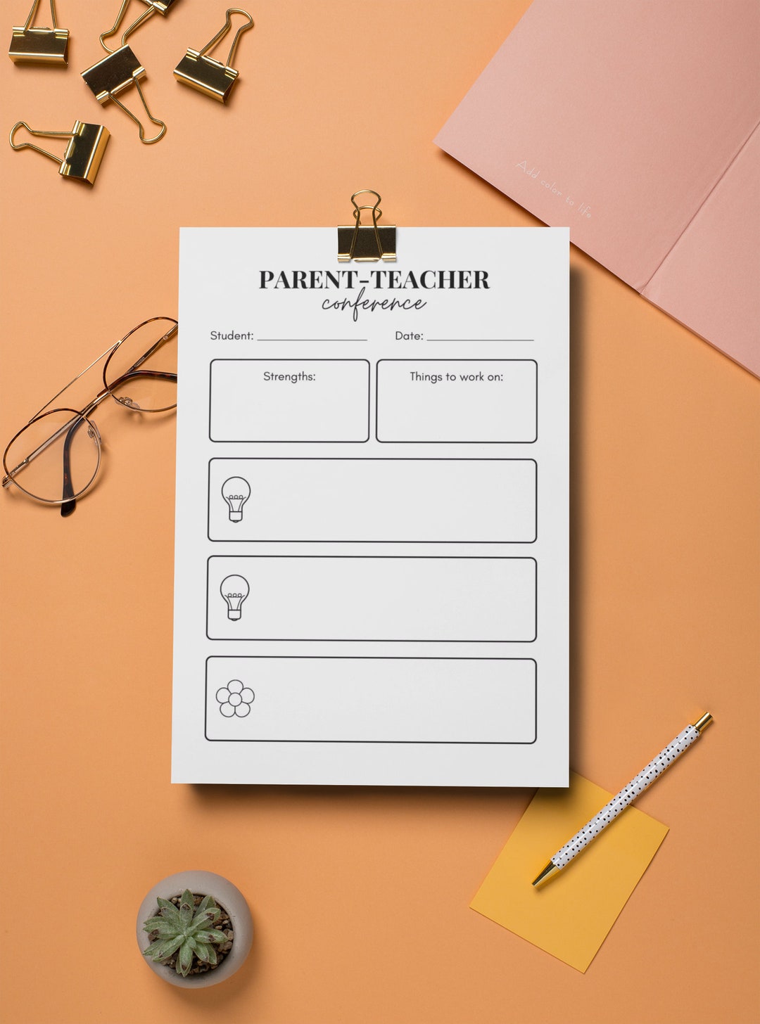 Parent Teacher Conference, Downloadable School Paper, Digital Download ...
