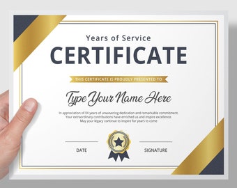 Editable Years of Service Award Printable, Years of Service Certificate ...